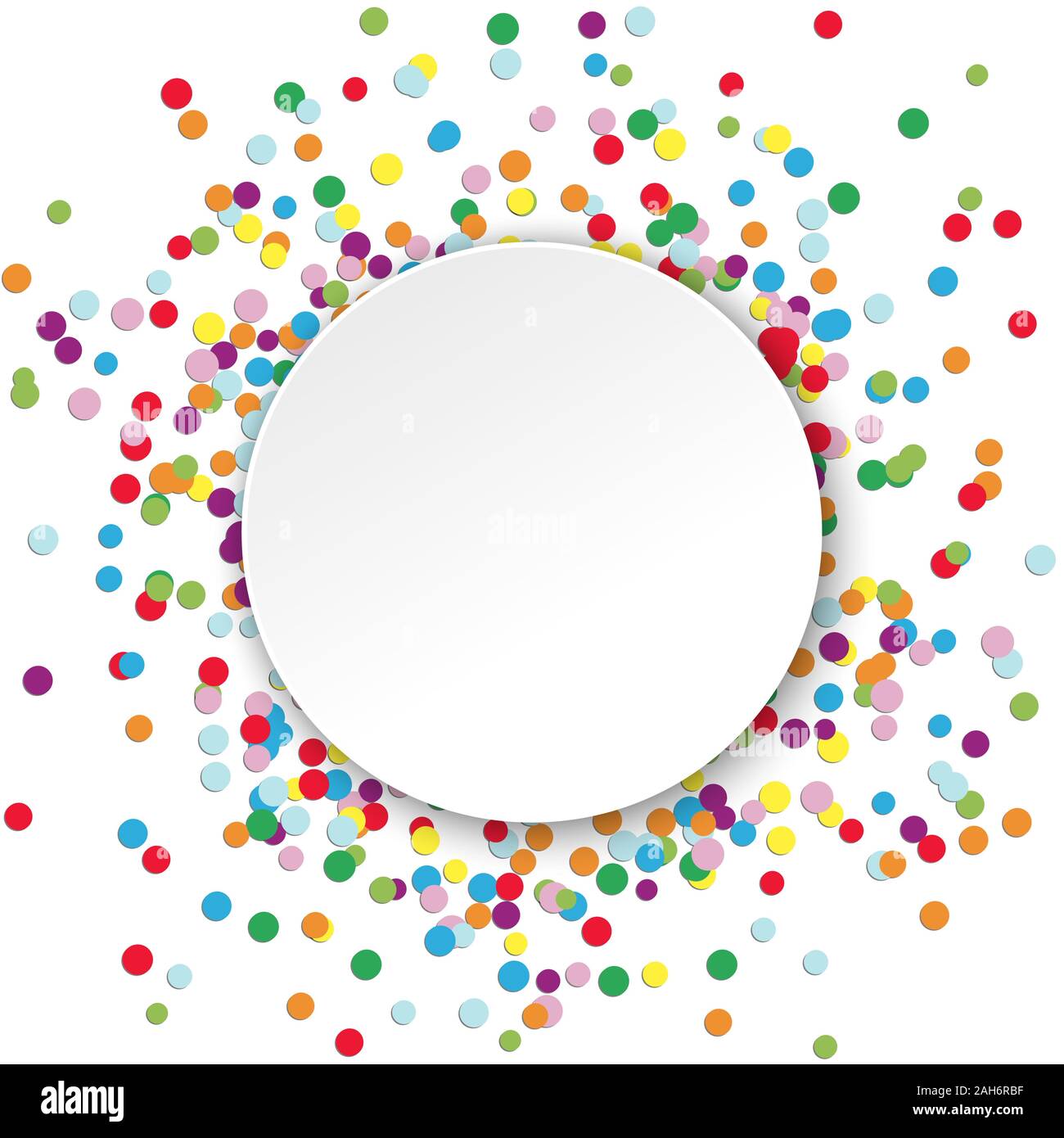 colored confetti behind empty round frame for party or carnival ...