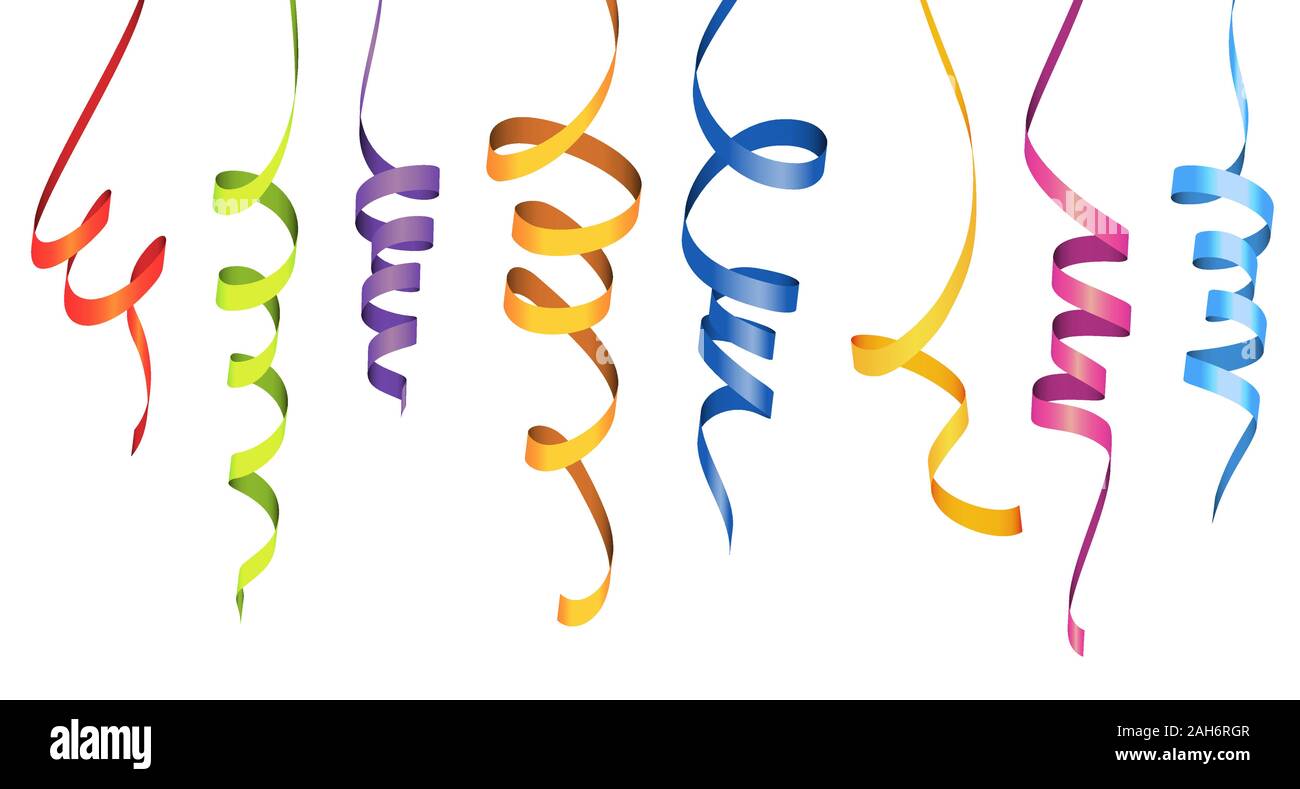 vector illustration of different colored streamers isolated on white ...