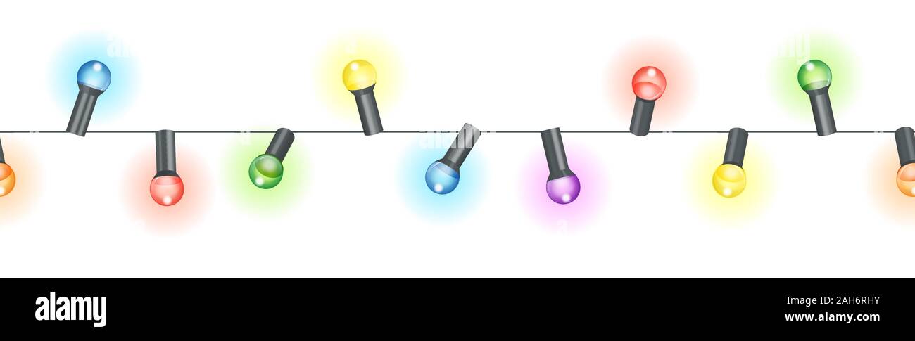 vector illustration of seamless light bulbs string with different ...