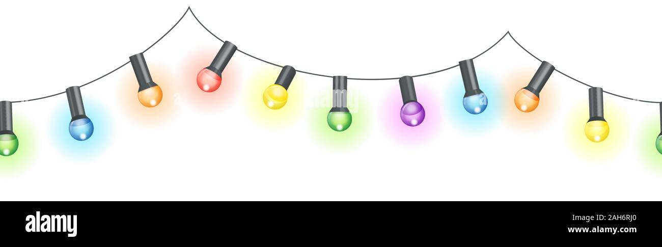 vector illustration of seamless light bulbs string with different ...