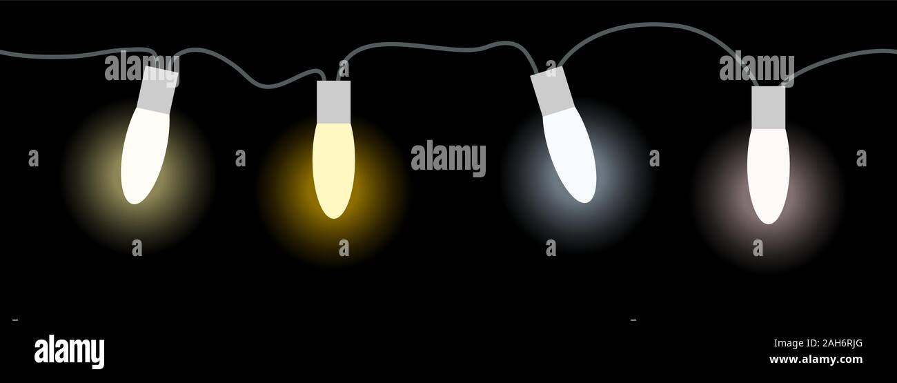 vector illustration of seamless light bulbs string with different ...