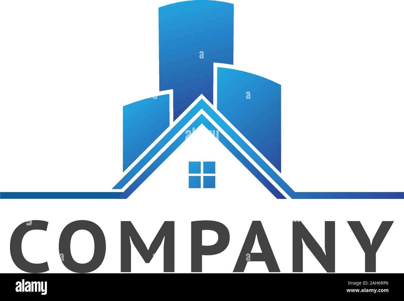 Real Estate Company Logo Design Template, Blue House and Building ...