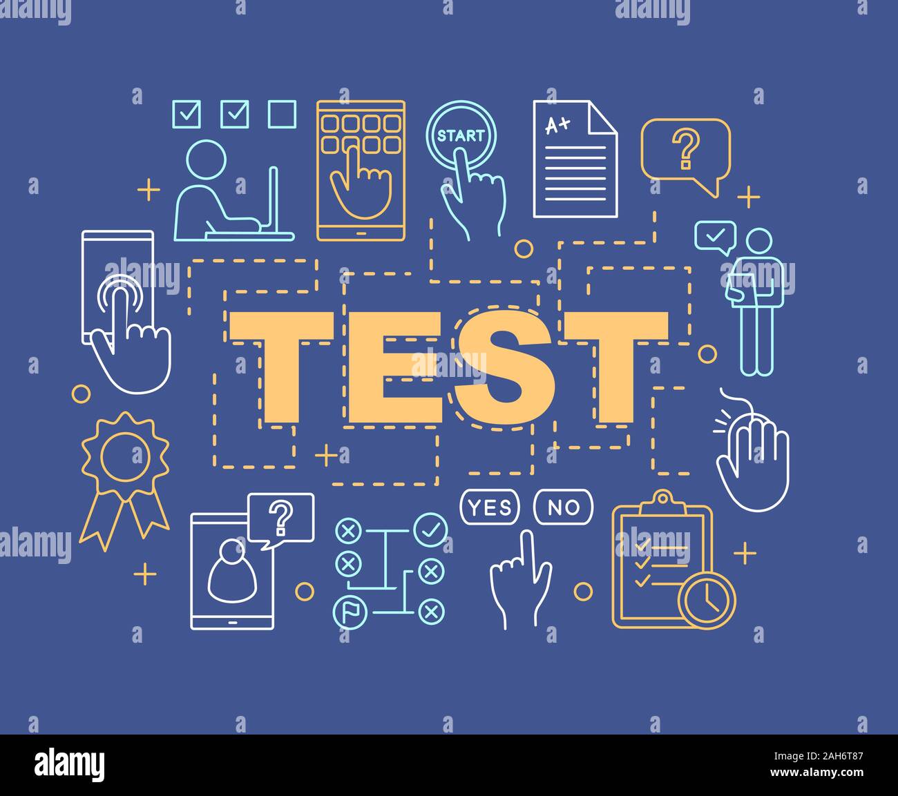 Online test word concepts banner. Exam, examination. Presentation ...
