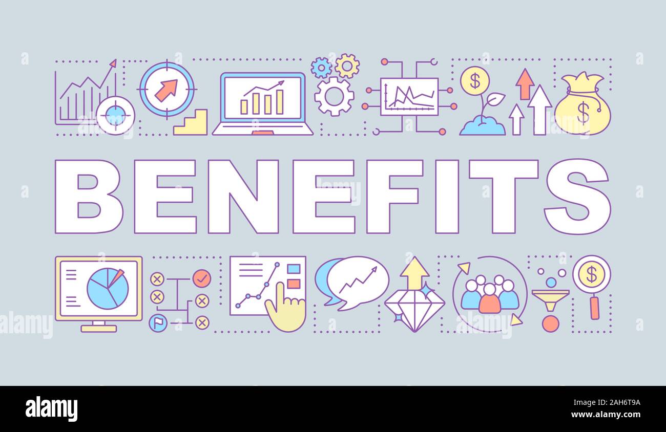 Benefits word concepts banner. Business development strategy. Profit ...
