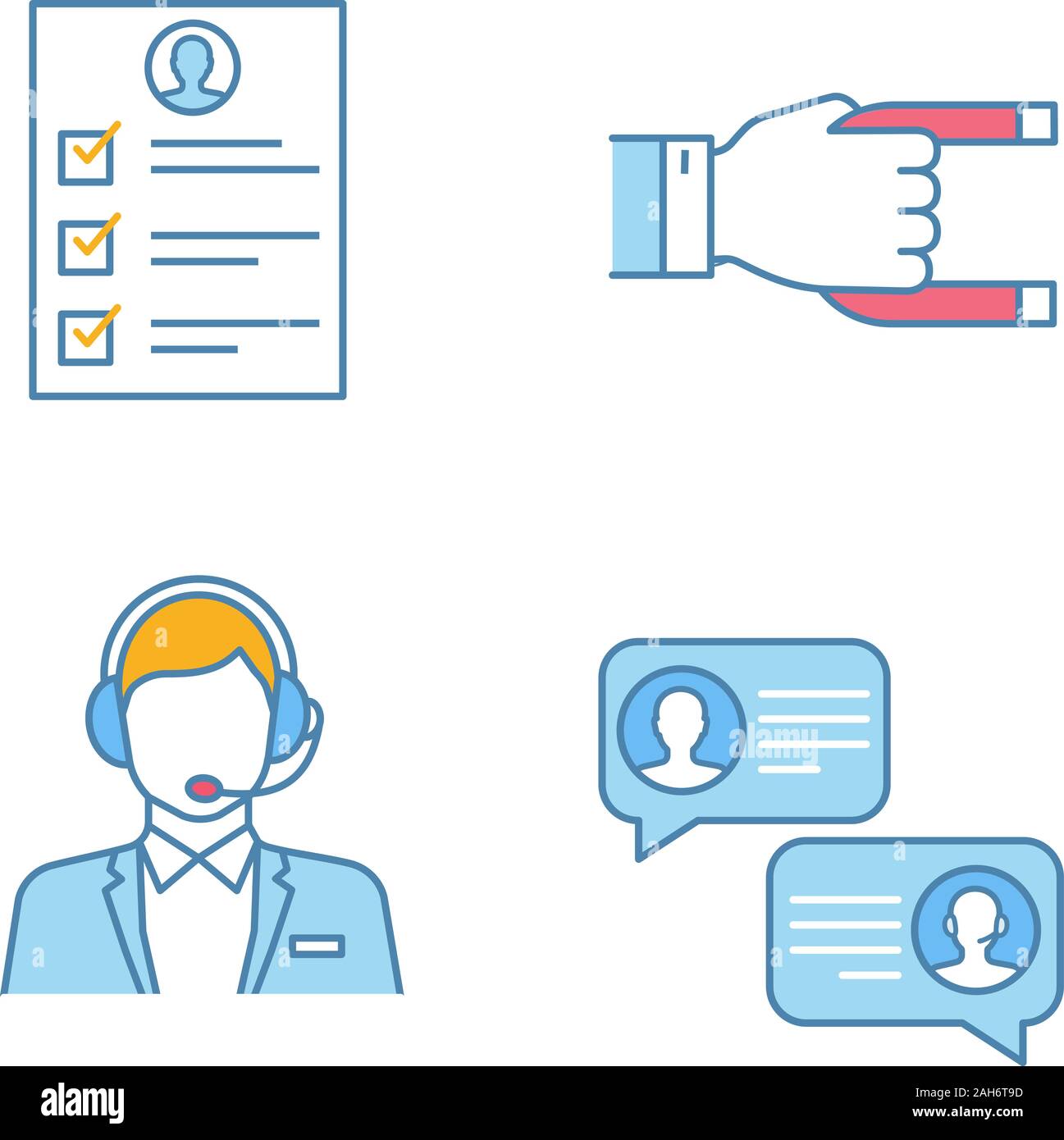 Customer retention and loyalty color icons set. Quality control survey ...