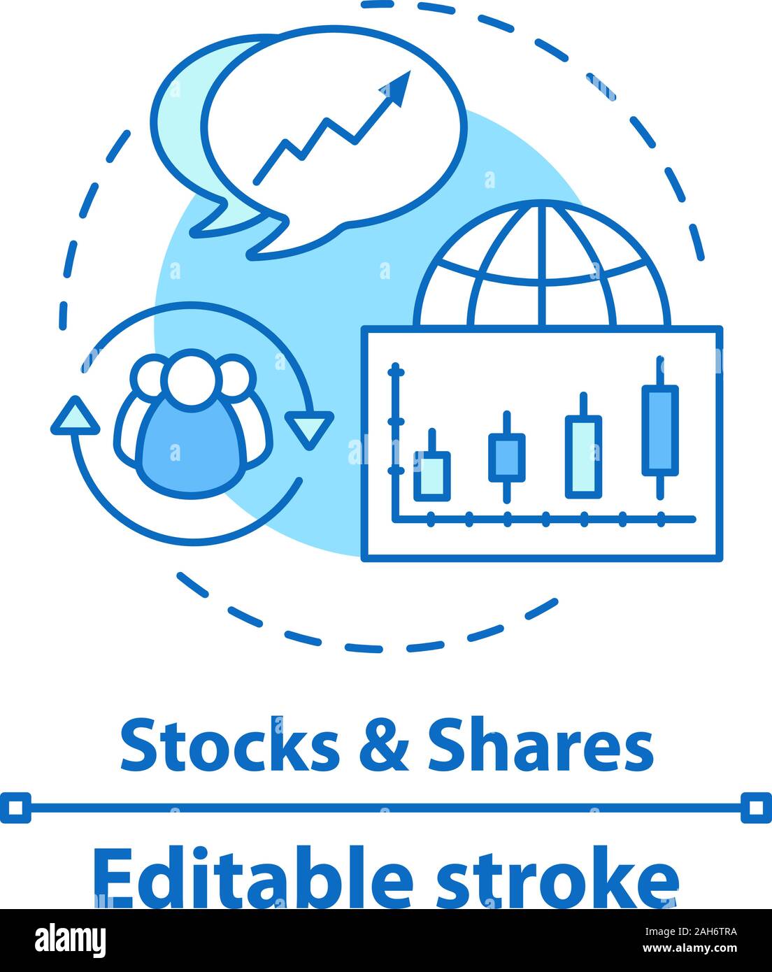 Stocks and shares concept icon. Market analyzing idea thin line ...