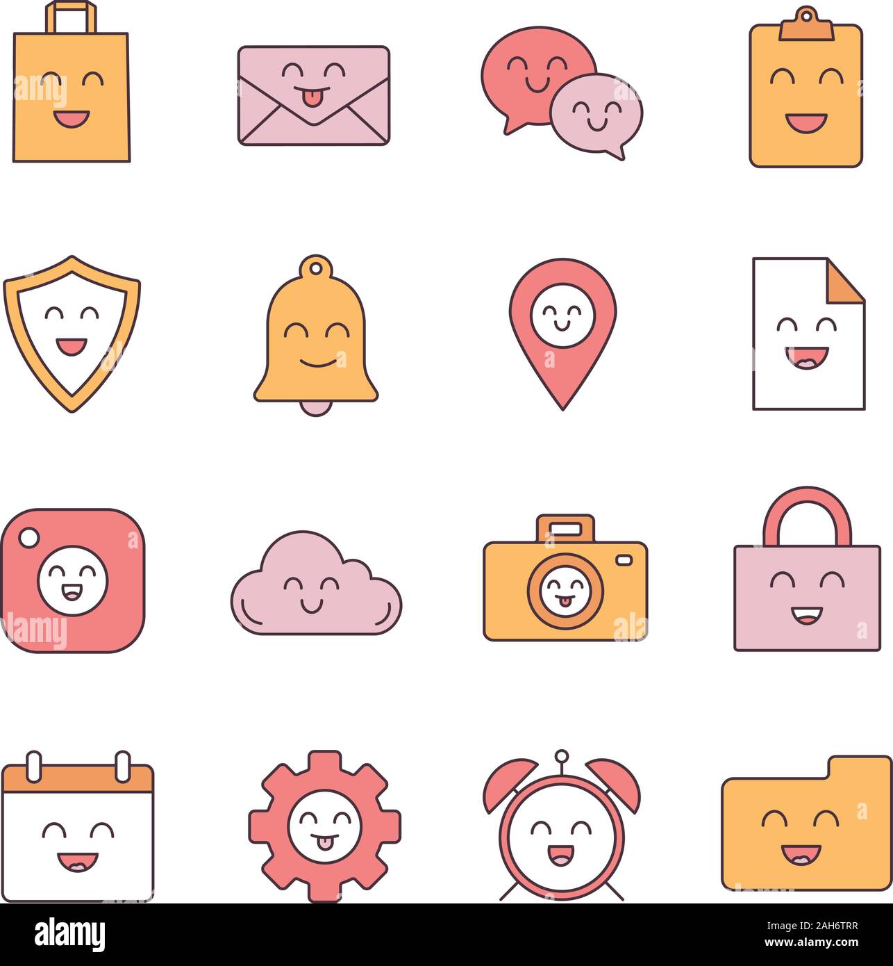 Smiling items color icons set. Characters. Emoji, emoticons. Happy ...
