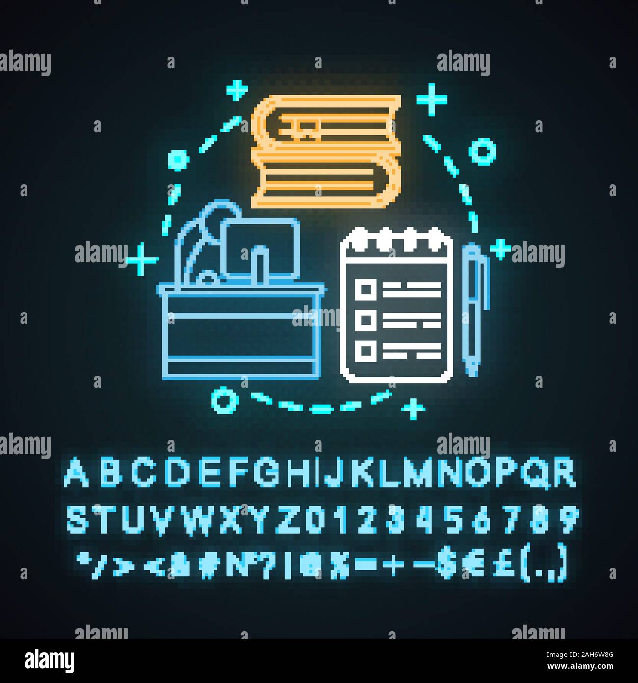 Homework neon light concept icon. Studying process idea. Information ...