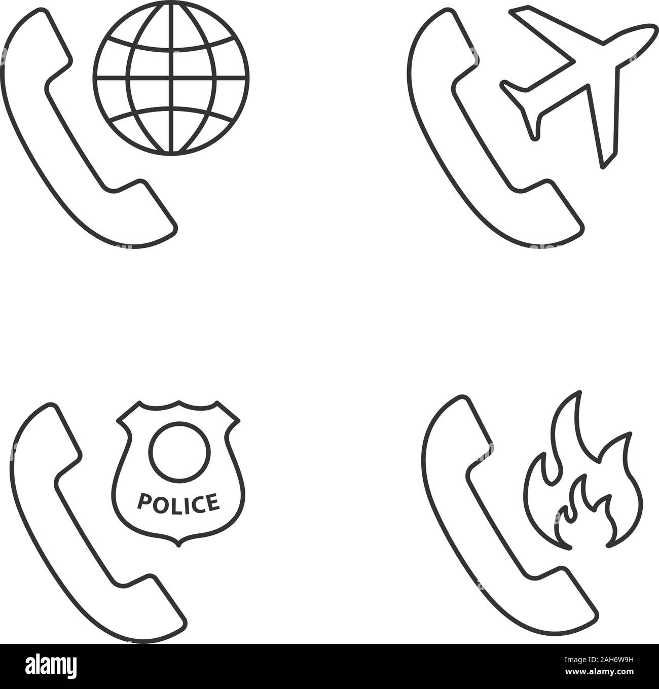 Phone services linear icons set. Roaming, calls abroad, hotline support ...