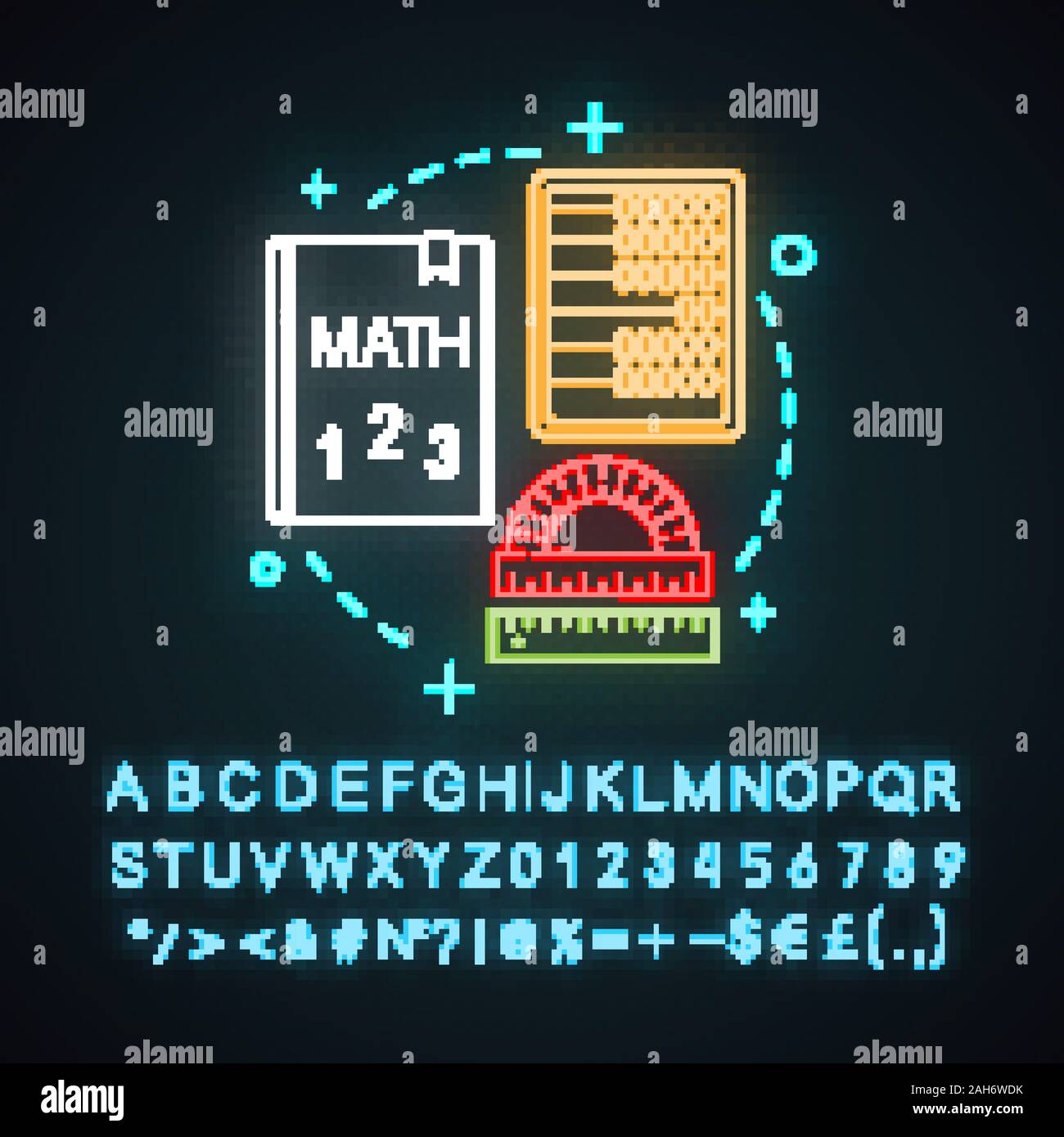 Math neon light concept icon. Mathematics and geometry idea. School ...