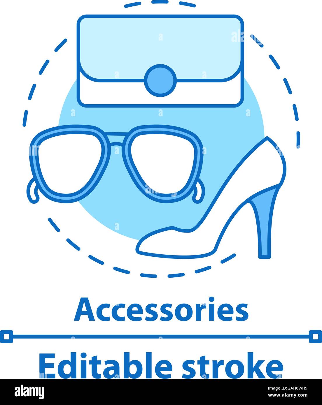 Women's accessories concept icon. Sunglasses, handbag, high-heel shoe ...