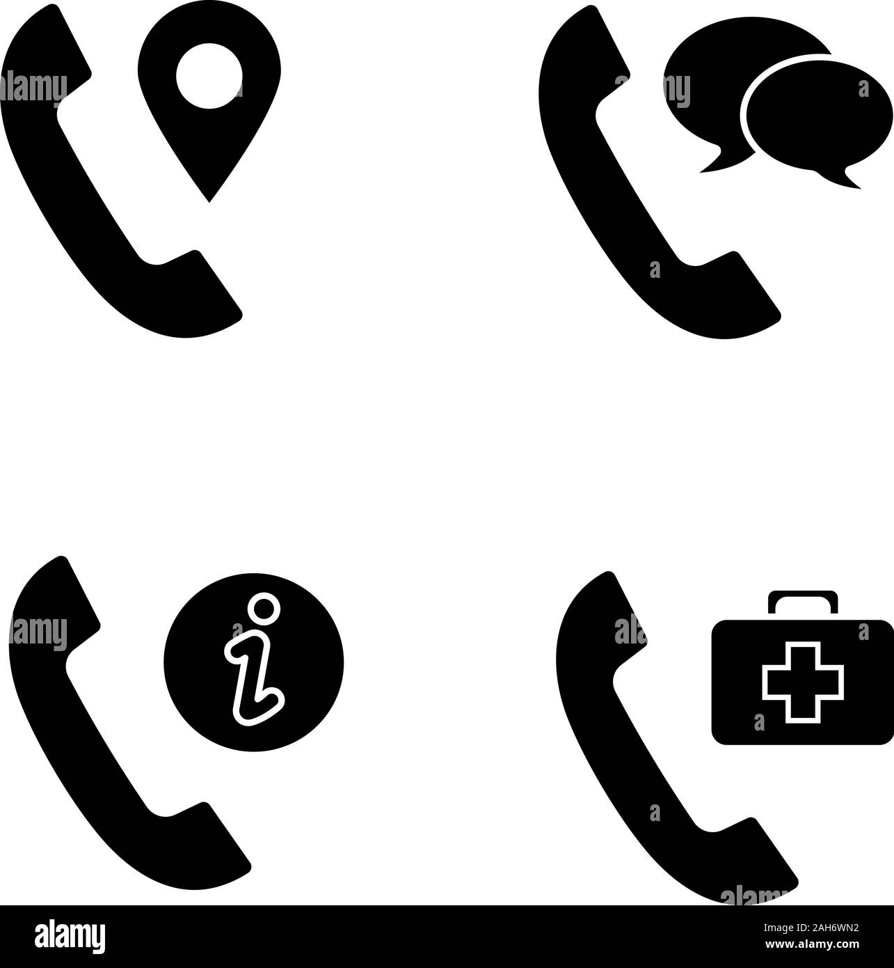 Phone services glyph icons set. Call tracking, conversation, infocenter ...