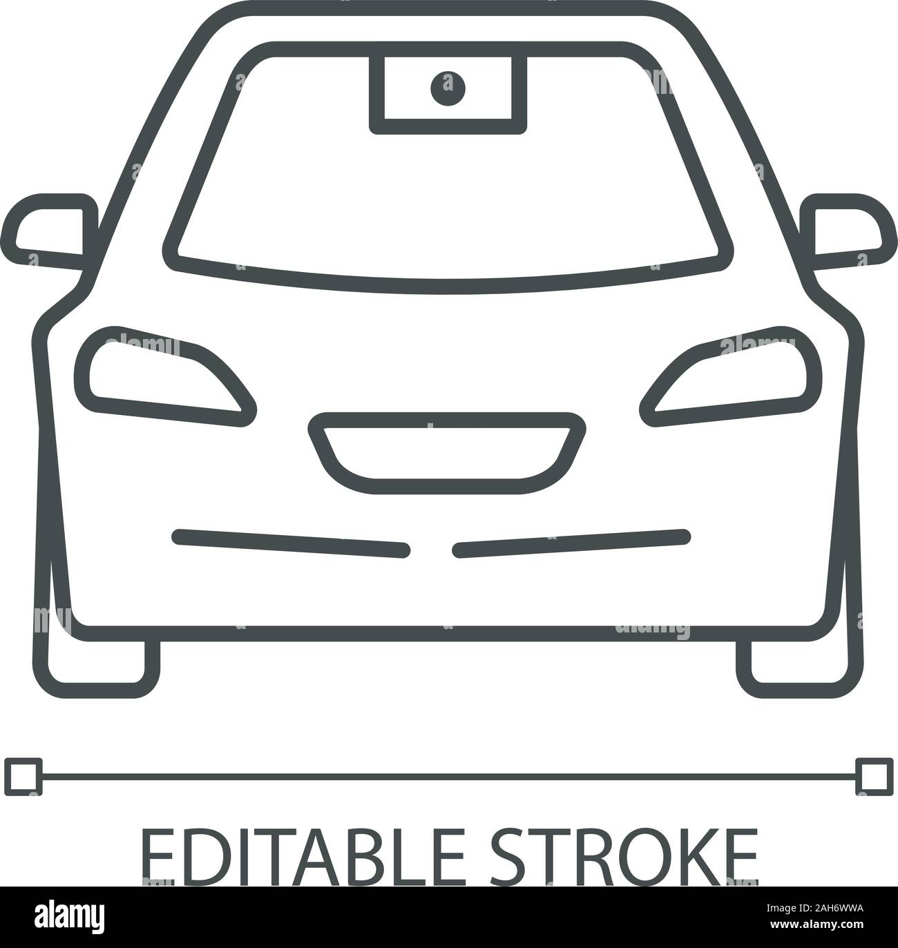 Autonomous car with video camera linear icon. Smart car front view ...