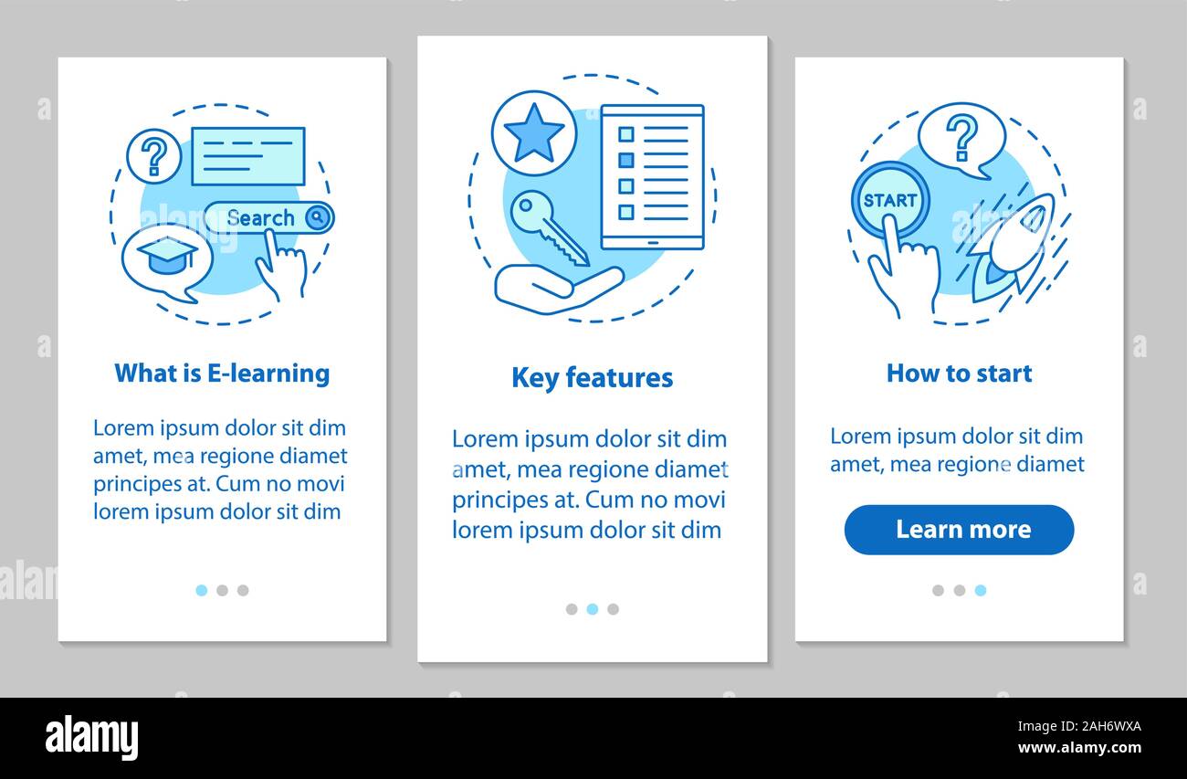 E-learning onboarding mobile app page screen with linear concepts ...