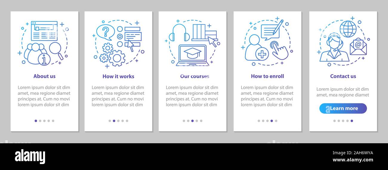 Online courses onboarding mobile app page screen with linear concepts. E-learning service ...