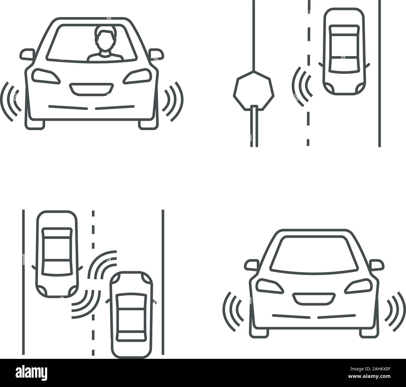 Autonomous car linear icons set. Sensors, self-driving auto detecting ... Autonomous car linear icons set. Sensors, self-driving auto detecting ...