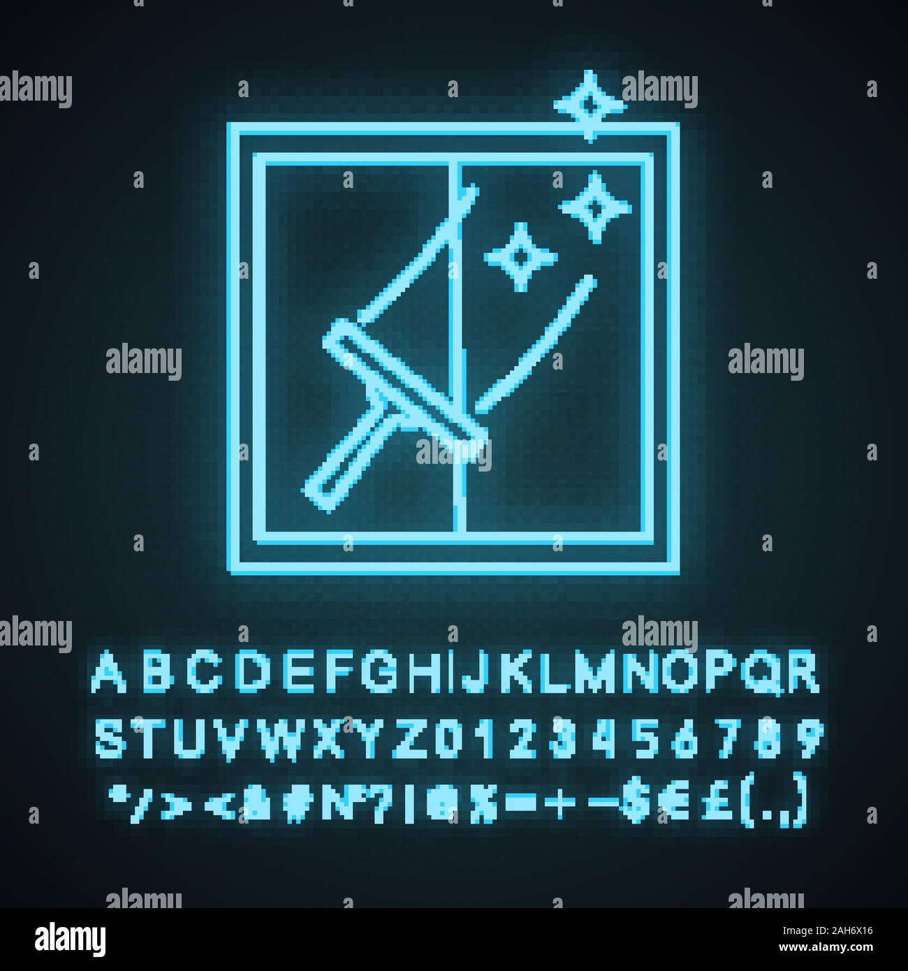 Window cleaning neon light icon. Window washer. Glowing sign with ...