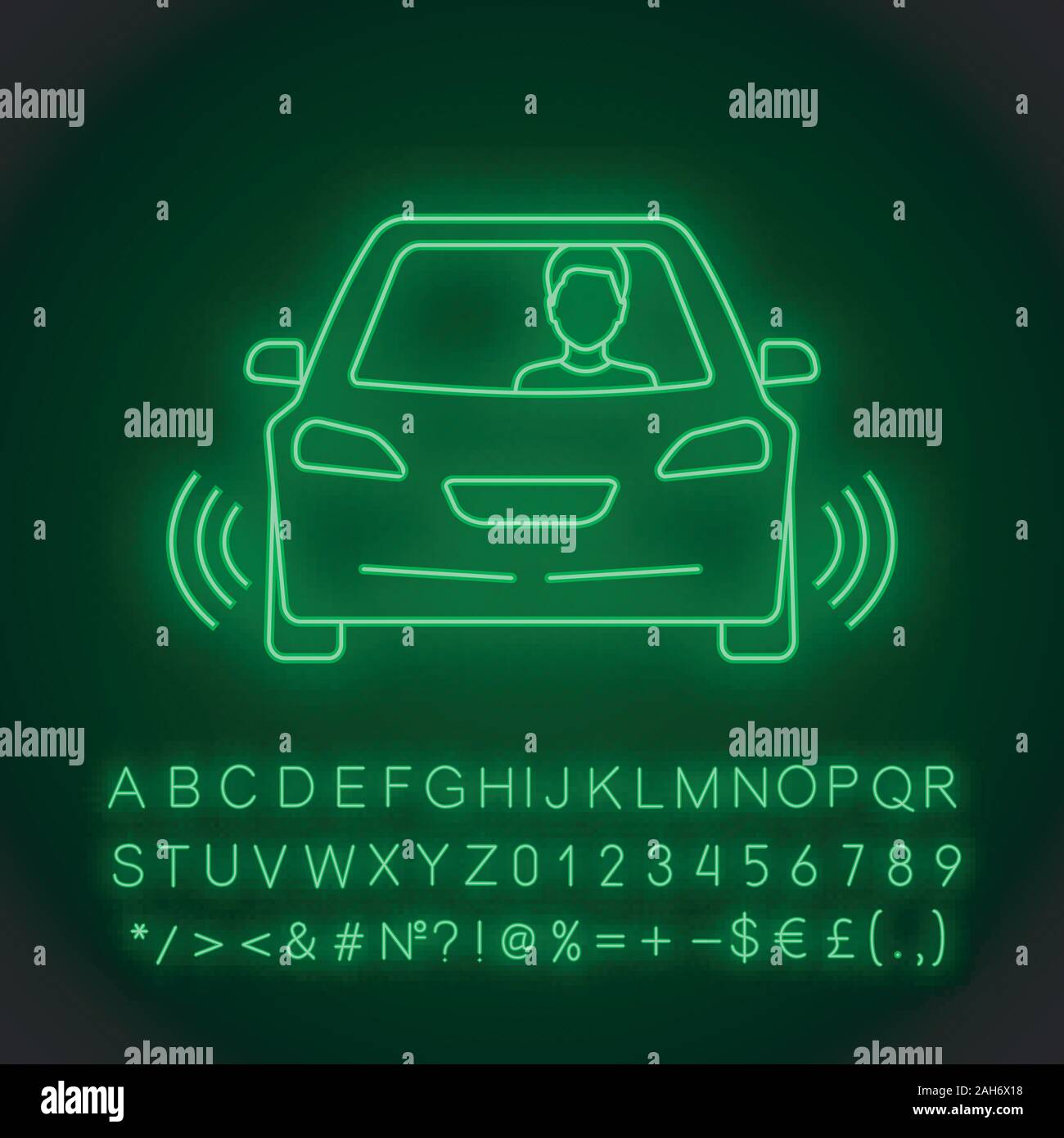 Autonomous car with partial automation neon light icon. Smart car with ...