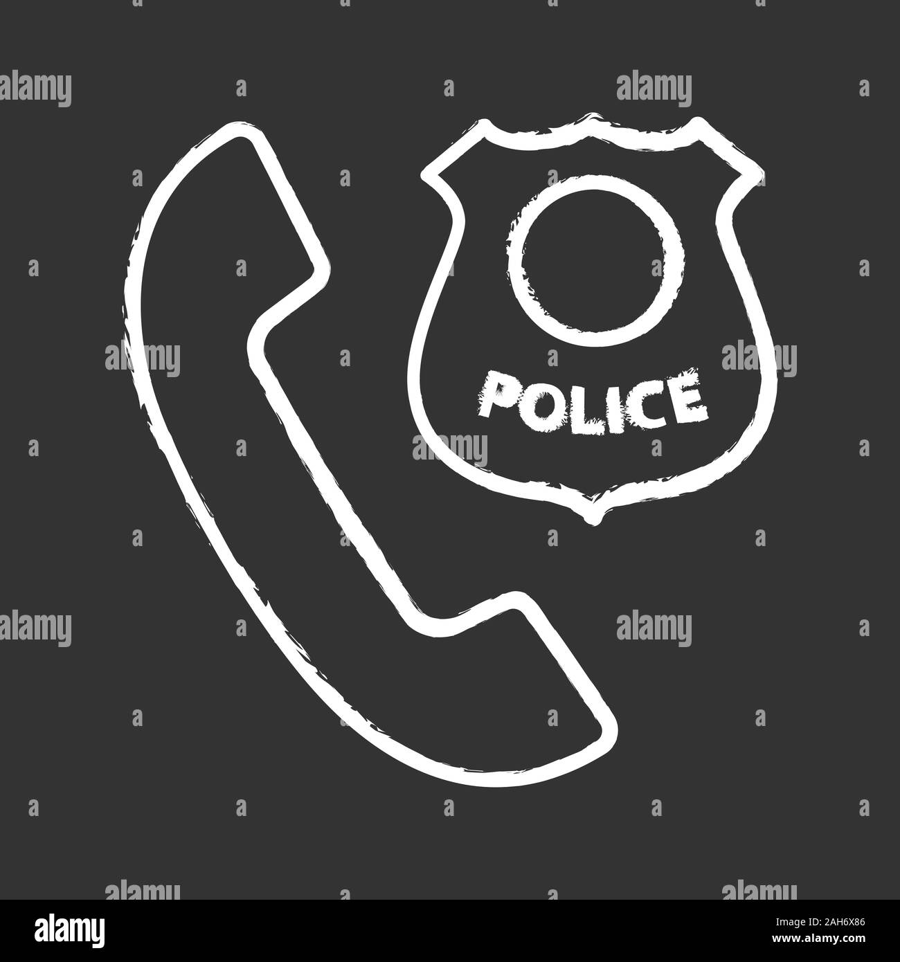 Call the police chalk icon. Emergency call. Handset with police badge ...