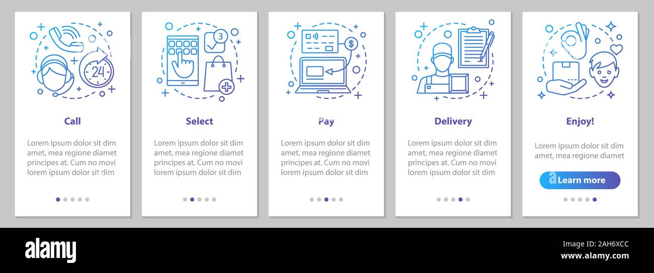 Online shopping onboarding mobile app page screen with linear concepts ...