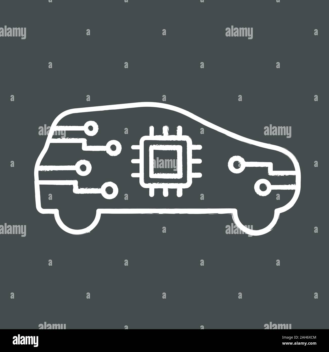 AI car in side view chalk icon. Autonomous car with chip inside. Smart ...