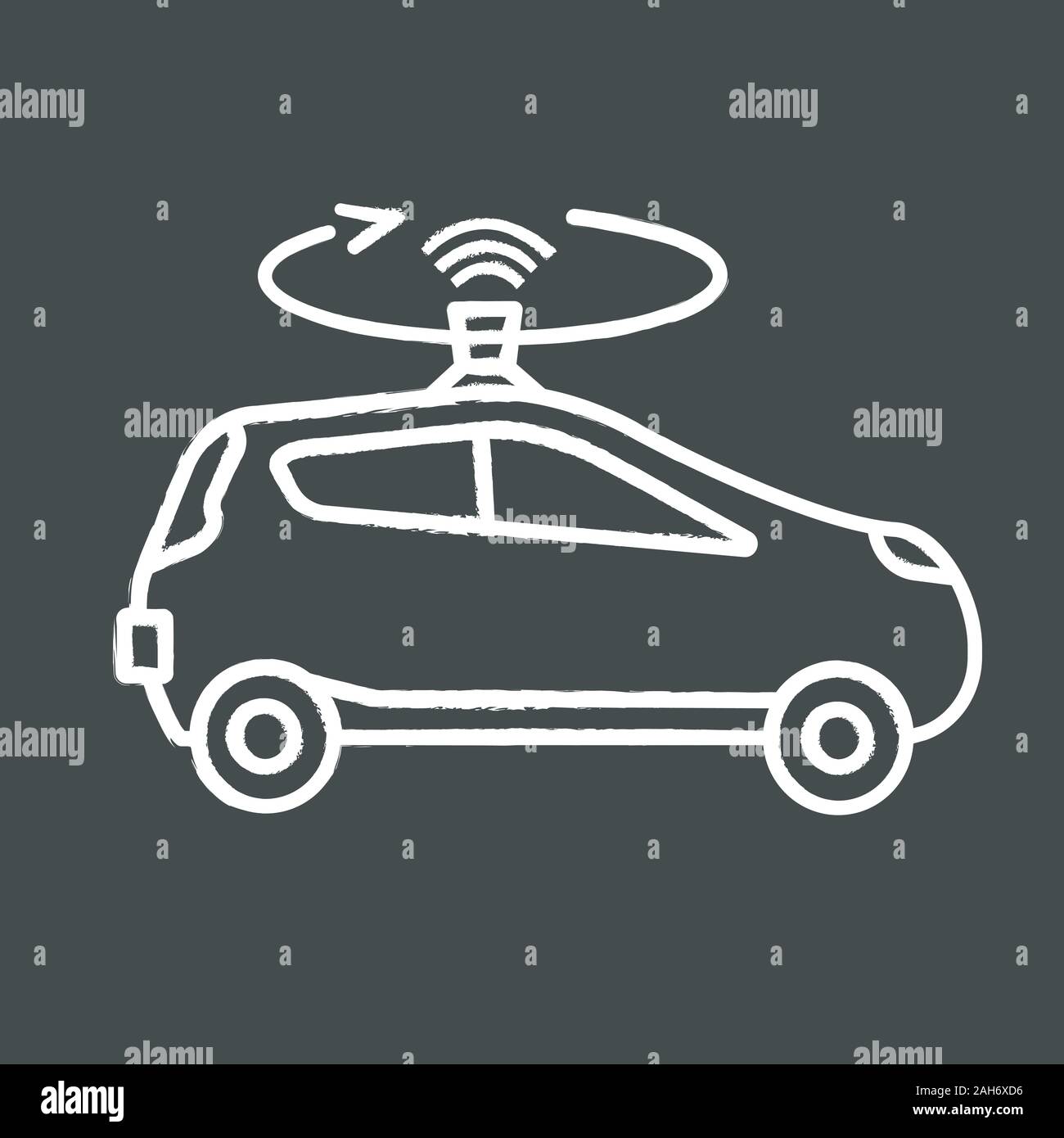 Autonomous car with LIDAR chalk icon. Smart car with roof sensor or ...