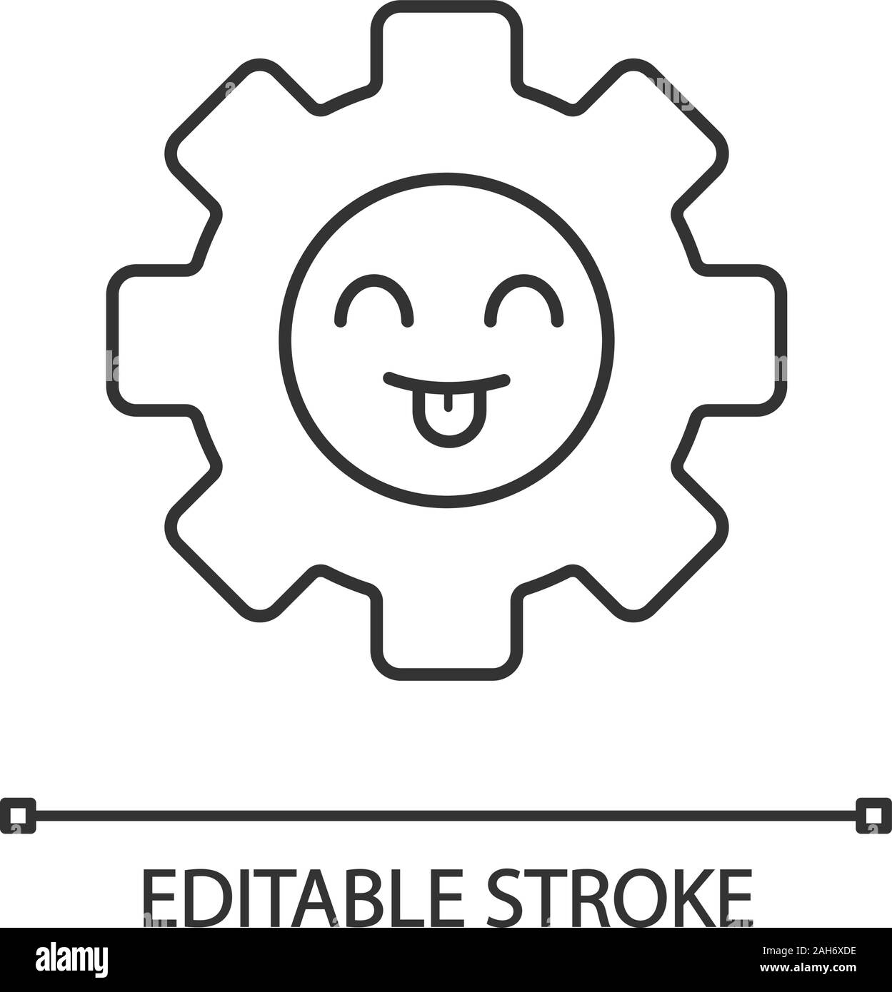 Smiling cogwheel linear icon. Happy gear. Thin line illustration ...