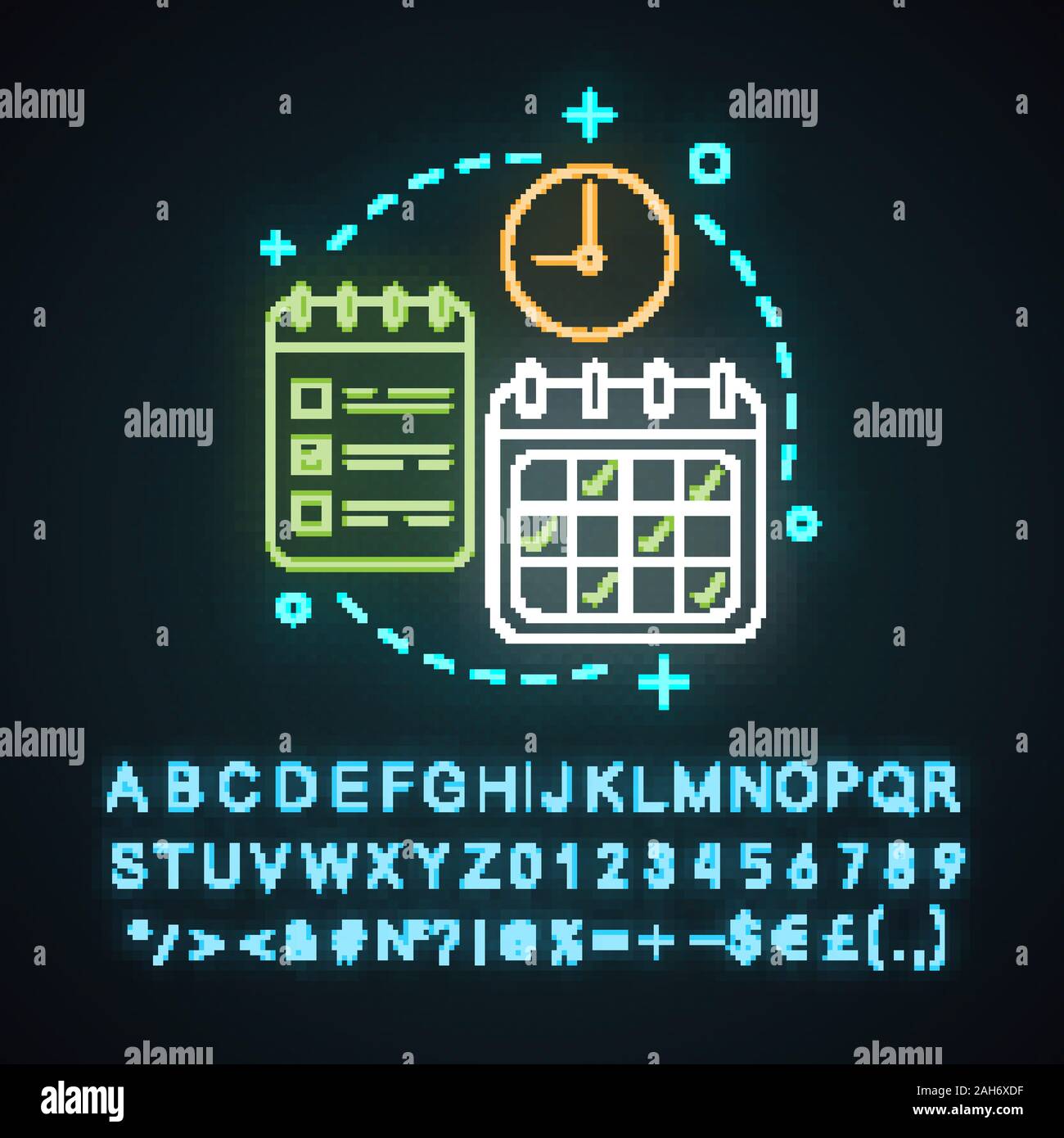 Time management neon light concept icon. Scheduling and planning idea ...