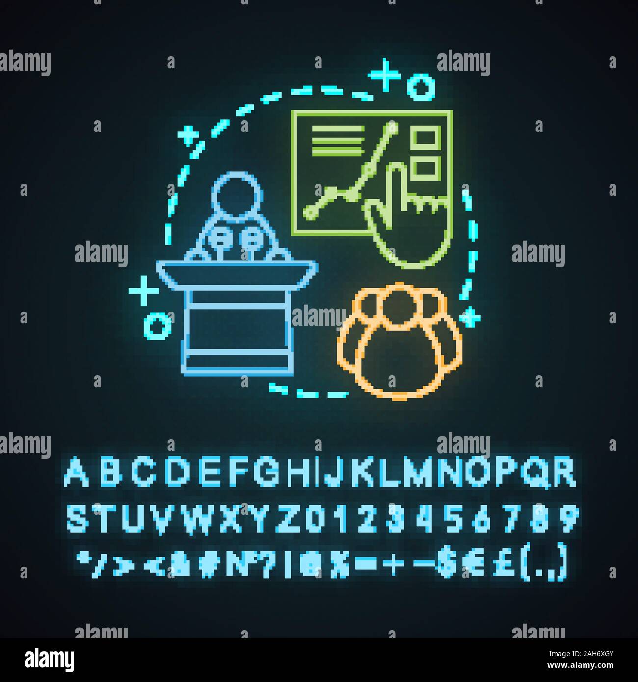 Conference neon light concept icon. Presentation. Business training ...