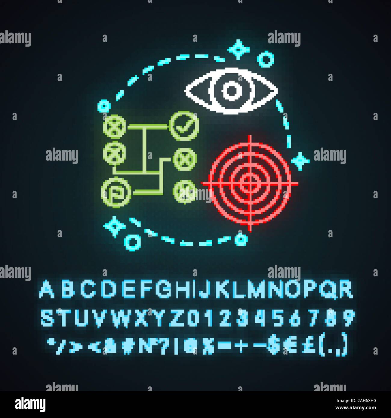 Strategic vision neon light concept icon. Business strategy idea. Goal ...