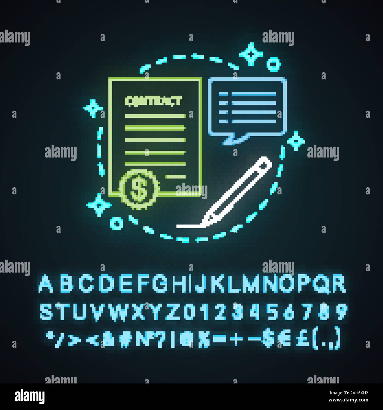 Contract neon light concept icon. Business agreement. Document idea ...
