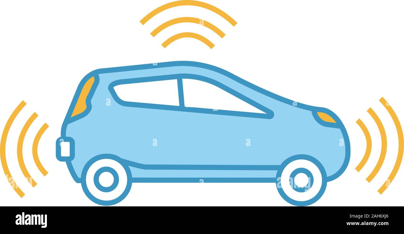 Autonomous car in side view color icon. Smart car with sensors signals ...