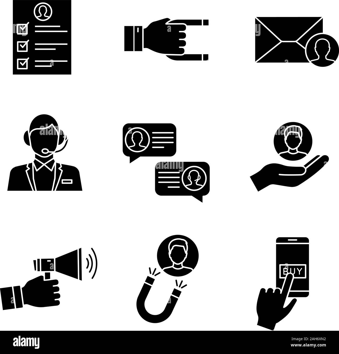 Customer retention and loyalty glyph icons set. Survey, client ...