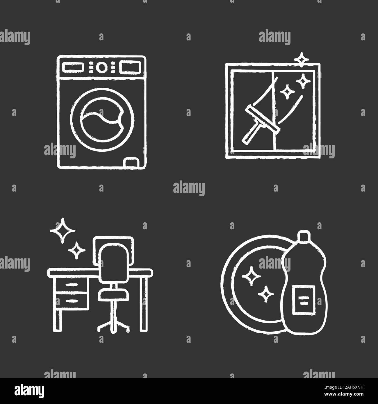 Cleaning service chalk icons set. Washing machine, window cleaning ...