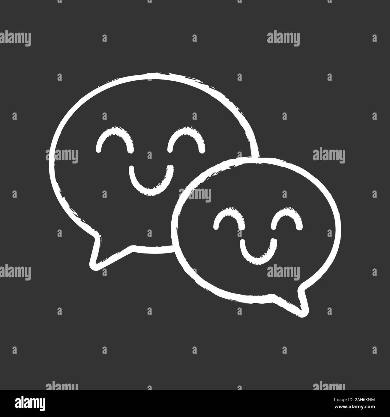 Smiling speech bubbles chalk icon. Happy chatting. Social media. Online ...