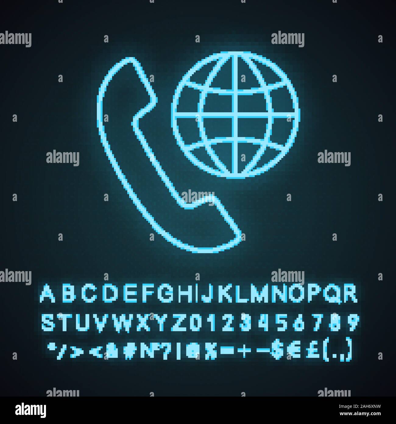 Calls abroad neon light icon. International roaming. Handset with globe ...