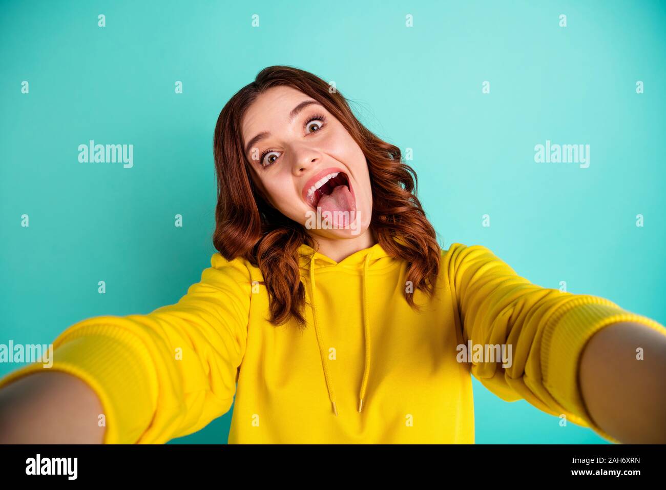 Photo of curly wavy charming nice cute sweet pretty girlfriend in trip ...