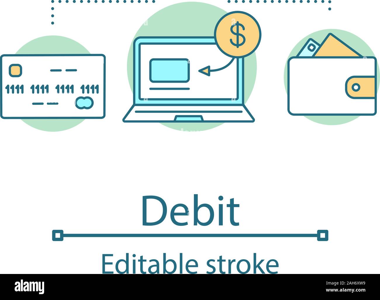 Debit concept icon. Credit card. Digital wallet idea thin line ...