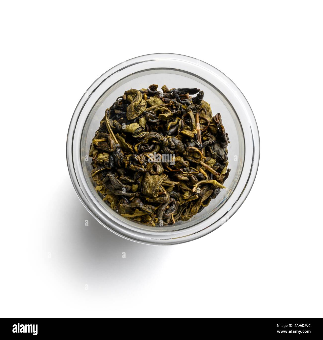 Green tea top view on white background Stock Photo - Alamy