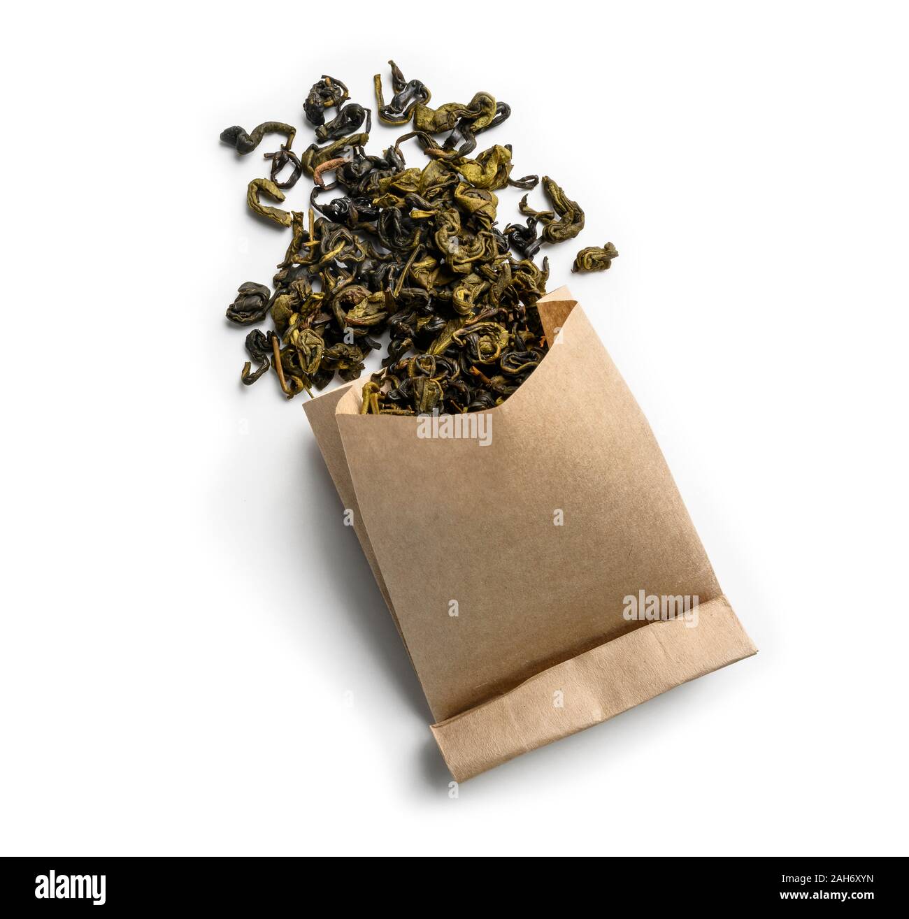 Green tea top view on white background Stock Photo - Alamy