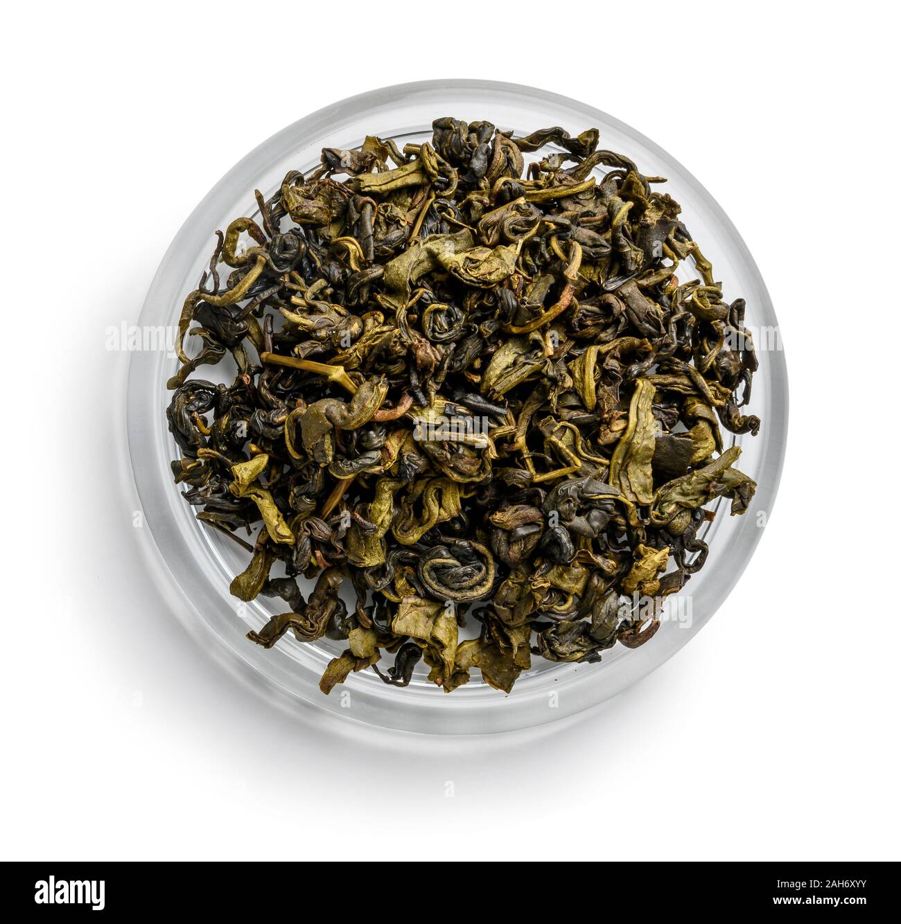 Green tea top view on white background Stock Photo - Alamy