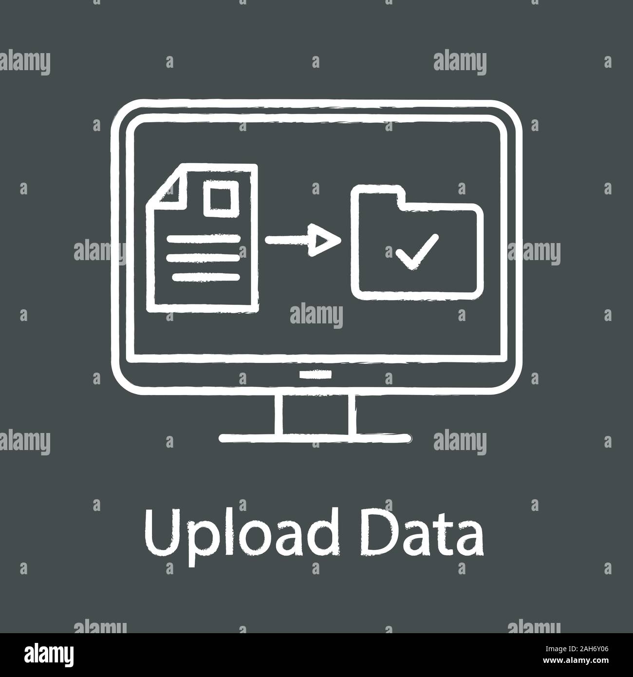 Data uploading chalk icon. File transfer. Web storage. Digital data storage. Isolated vector ...
