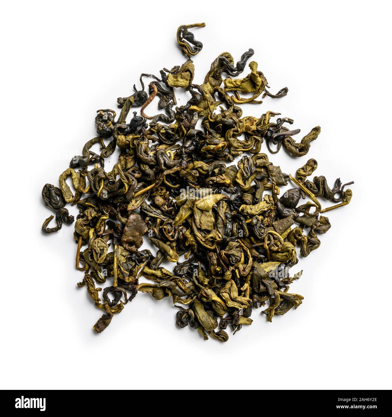 Green tea top view on white background Stock Photo - Alamy