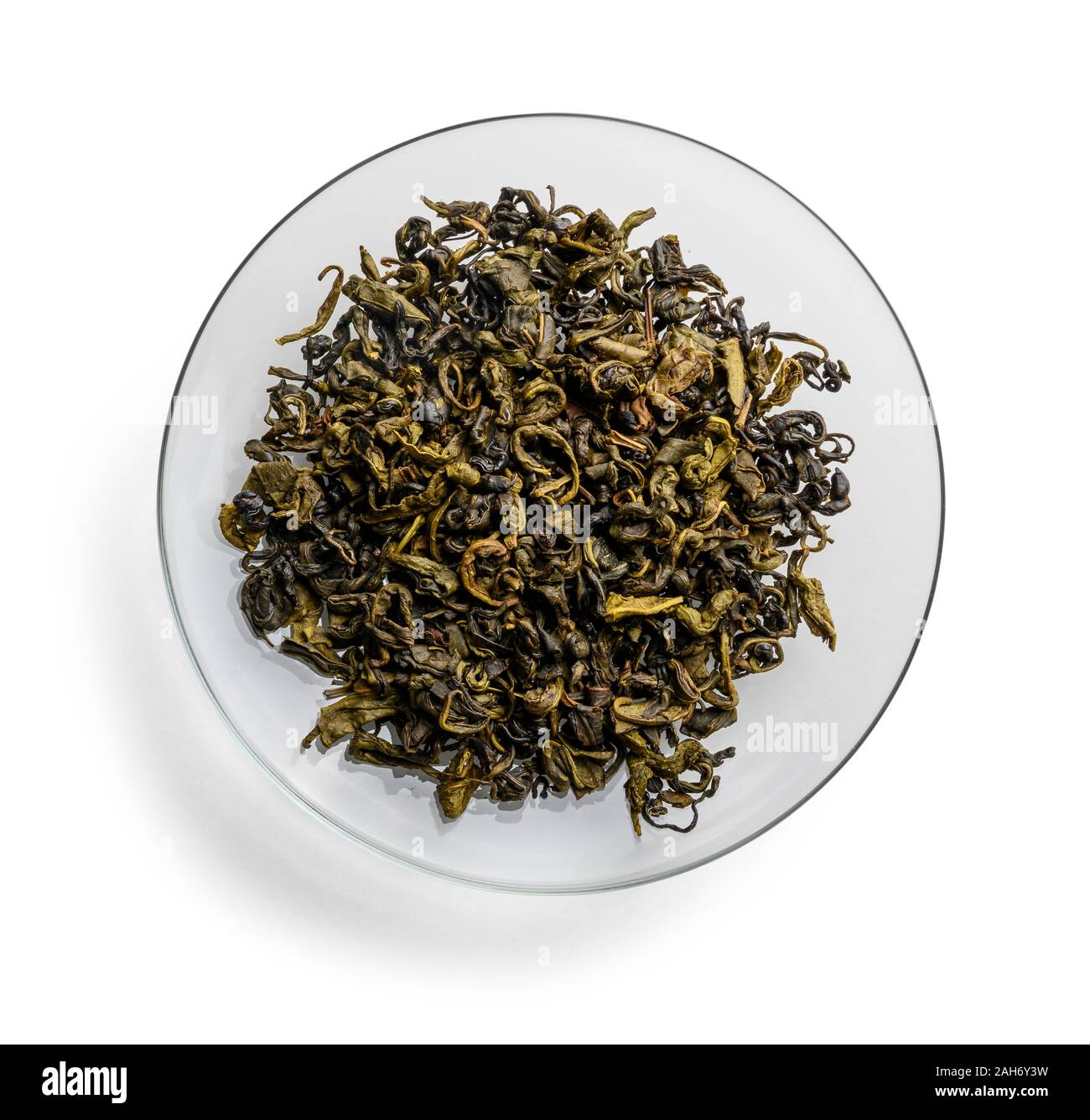 Green tea top view on white background Stock Photo - Alamy