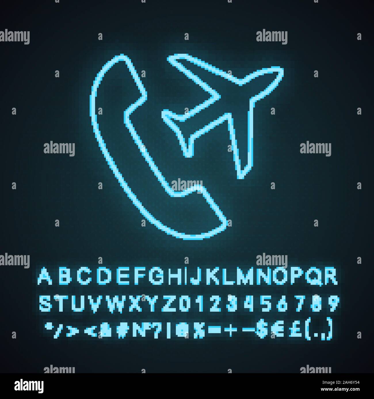 International roaming neon light icon. Flight mode. Handset with plane ...