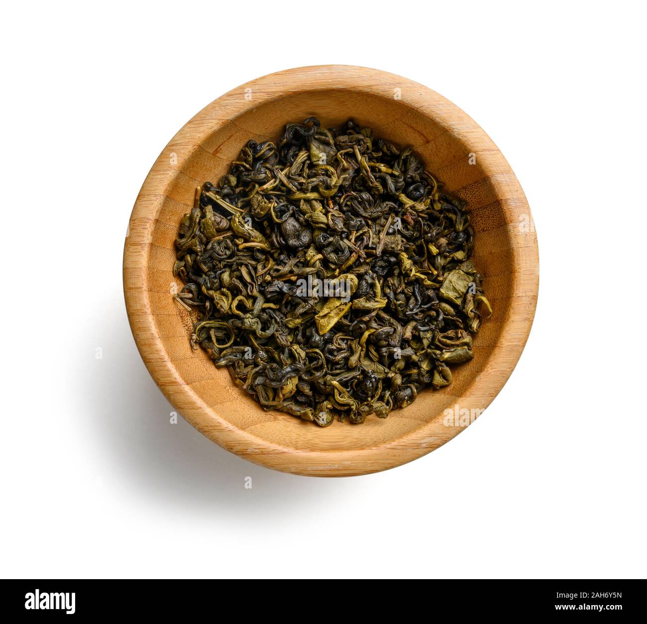 Green tea top view on white background Stock Photo - Alamy