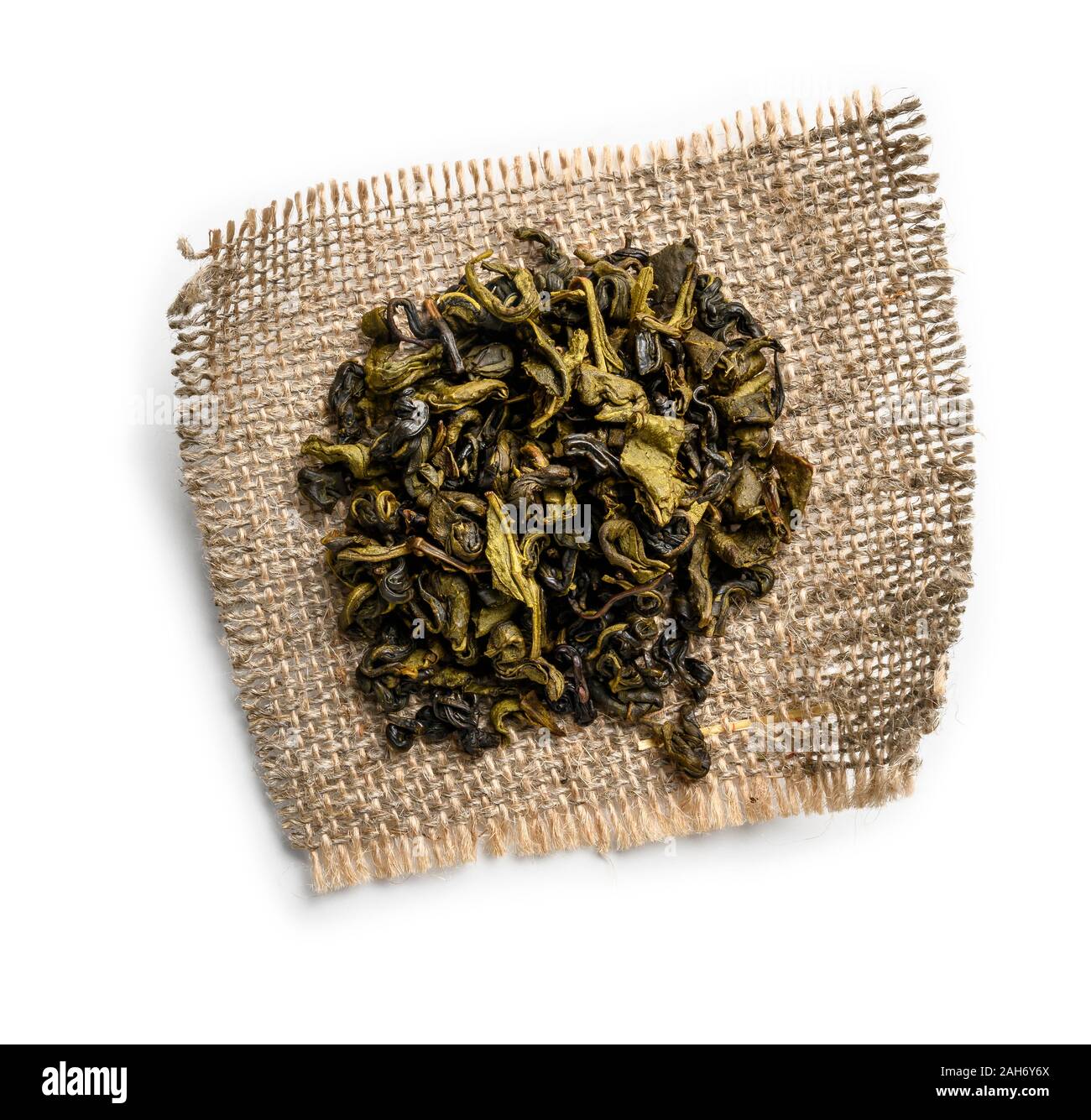 Green tea top view on white background Stock Photo - Alamy