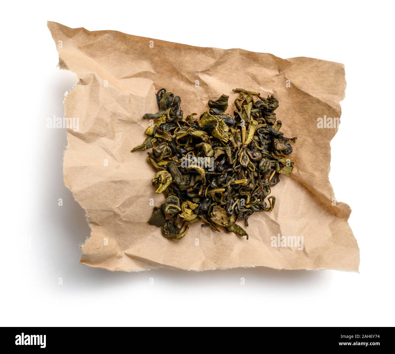 Green tea top view on white background Stock Photo - Alamy