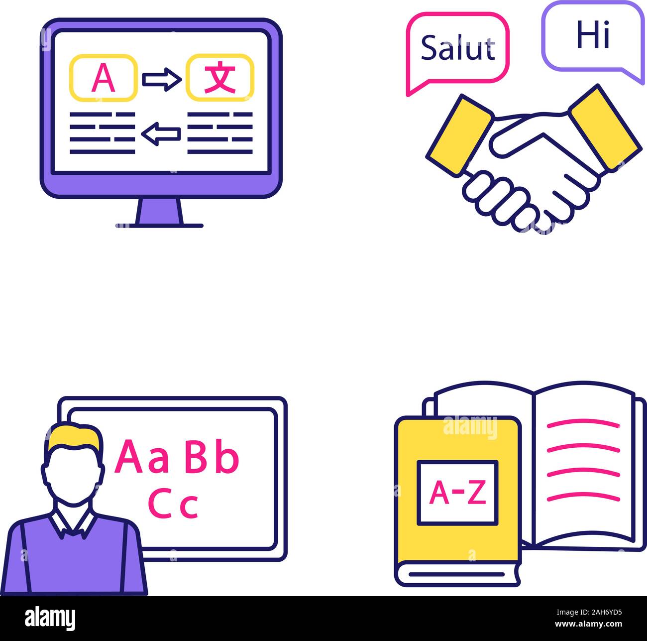 Foreign language learning color icons set. Translation, language for ...