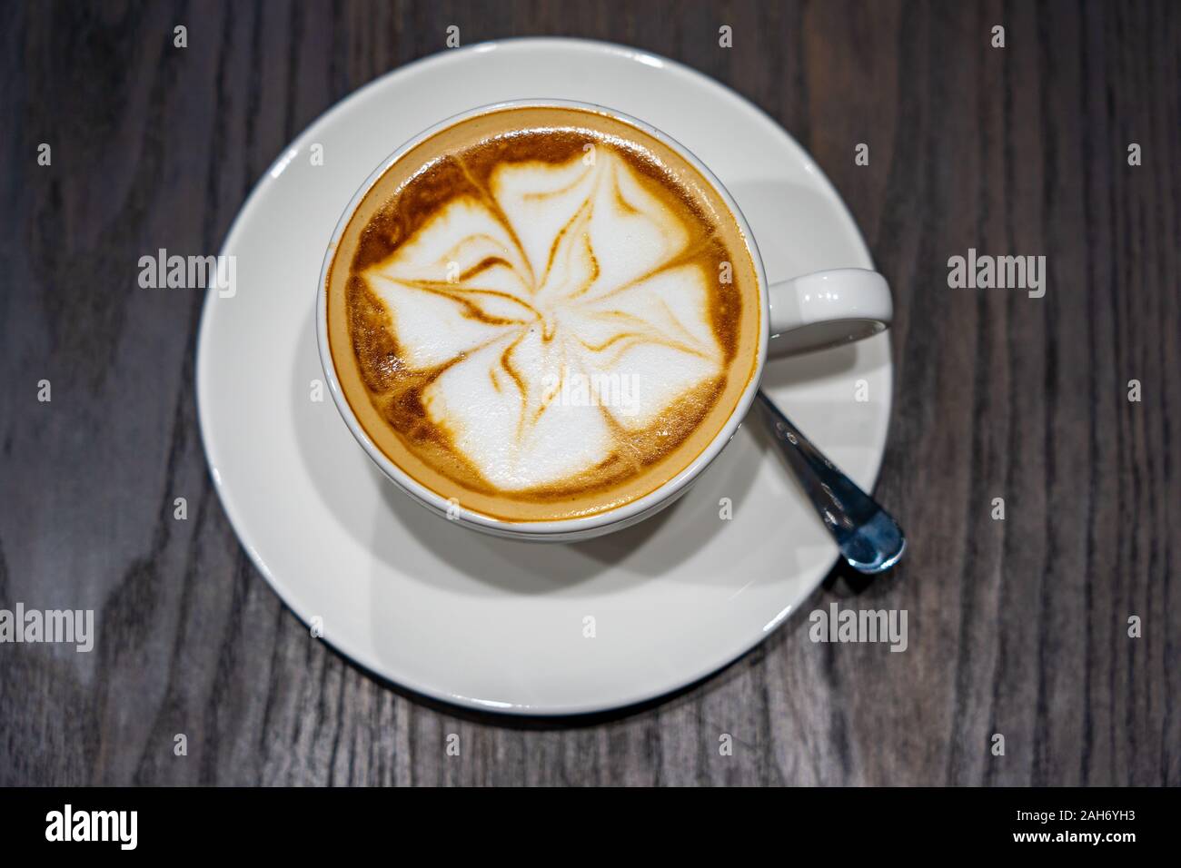 Top view photo of cappuccino coffee with beautiful latte art Stock ...